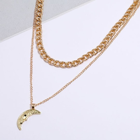 Tinkerstyle | Jewelry | Crescent Moon Double Layer Chain Necklace ...
